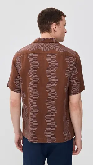 Frescobol Carioca Roberto Duo Cabana Stripe Print Linen Shirt - Brown