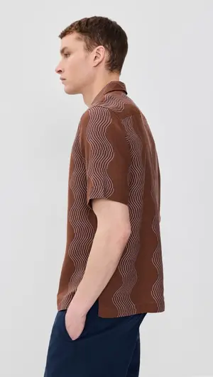 Frescobol Carioca Roberto Duo Cabana Stripe Print Linen Shirt - Brown
