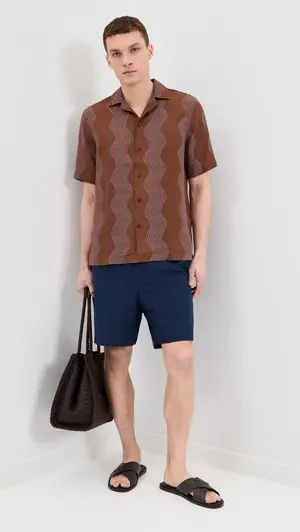 Frescobol Carioca Roberto Duo Cabana Stripe Print Linen Shirt - Brown
