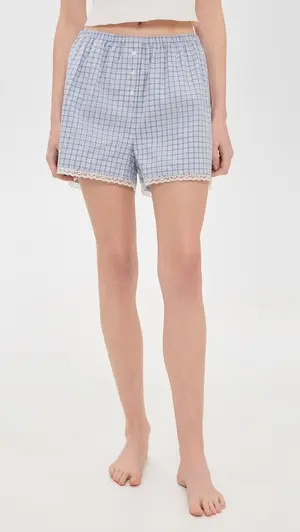 COUCOU Plaid Boxer Shorts With Lace Hem