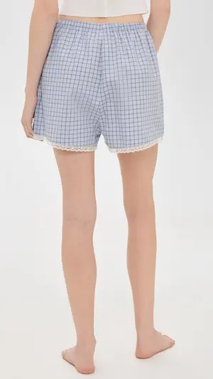 COUCOU Plaid Boxer Shorts With Lace Hem