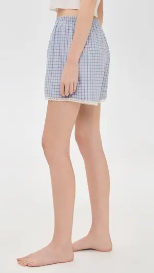 COUCOU Plaid Boxer Shorts With Lace Hem