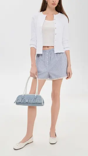 COUCOU Plaid Boxer Shorts With Lace Hem