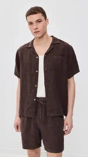 BATHER Linen Camp Shirt - Espresso