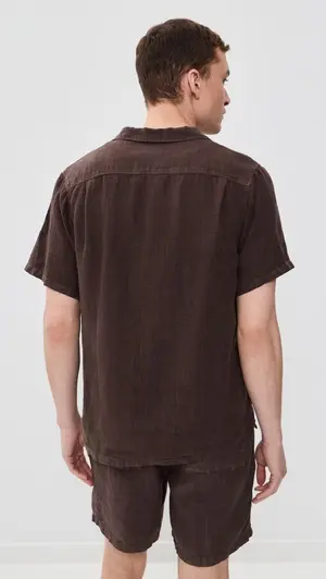 BATHER Short Sleeve Linen Camp Shirt - Espresso