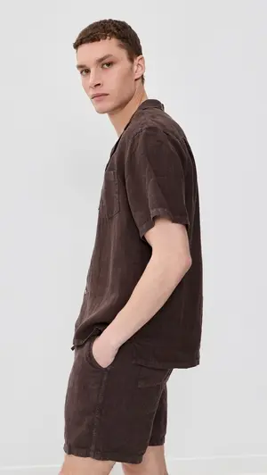 BATHER Short Sleeve Linen Camp Shirt - Espresso