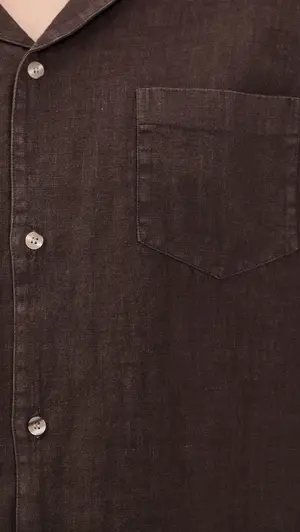 BATHER Short Sleeve Linen Camp Shirt - Espresso
