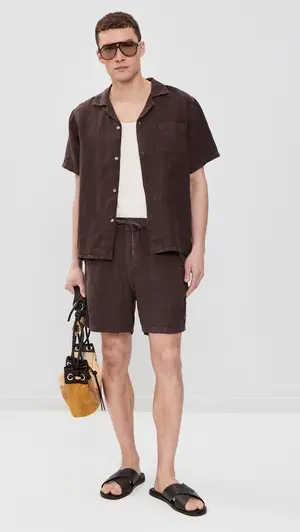 BATHER Linen Leisure Shorts - Espresso