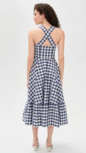 Shoshanna Nellie Gingham Midi Dress With Bow Detail