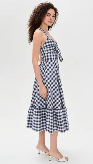 Shoshanna Nellie Gingham Midi Dress With Bow Detail
