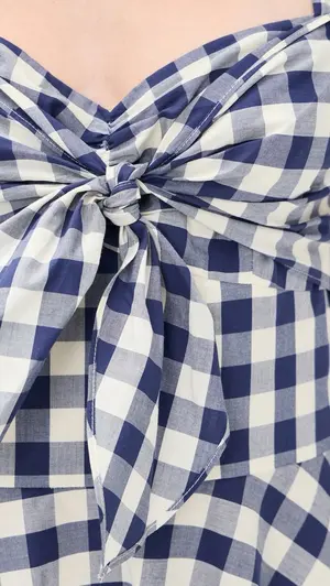 Shoshanna Nellie Gingham Midi Dress With Bow Detail