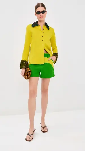 Rosie Assoulin Colorblock High-rise Shorts - Grass Green
