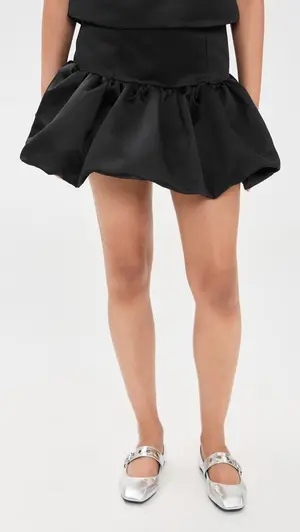 GANNI Duchesse Satin Bubble Miniskirt - Black