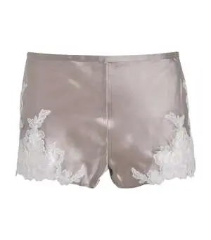 MARJOLAINE Silk Satin Embroidered Pyjama Shorts - Grey