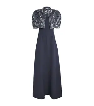 RAISHMA Embellished Giselle Cape Gown - Navy