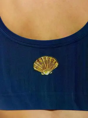 Hanro Shell Embroidered Cropped Top - Blue