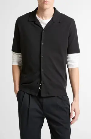 Vince Mesh Knit Camp Shirt - Black