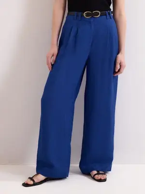 PHASE EIGHT Lottie Wide Leg Linen Trousers - Cobalt