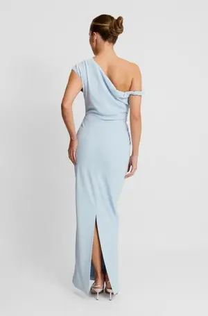 SIX STORIES Asymmetric Beaded Maxi Dress - Pale Blue