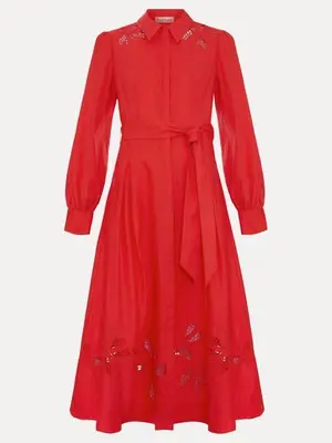 PHASE EIGHT Cutwork Hem Midi Dress - Red