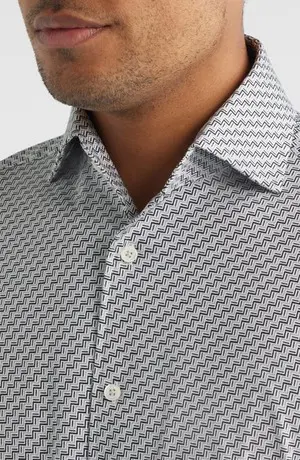 Bugatchi Devon Ooohcotton® Geometric Print Long Sleeve Button-up Shirt - Platinum