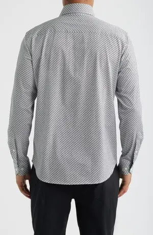 Bugatchi Devon Ooohcotton® Geometric Print Long Sleeve Button-up Shirt - Platinum