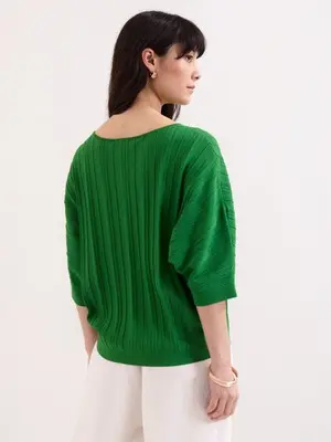 PHASE EIGHT Ribbed Knit 3/4 Sleeve Jumper - Green