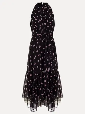 PHASE EIGHT Sleeveless Halterneck Polka Dot Midi Dress - Black