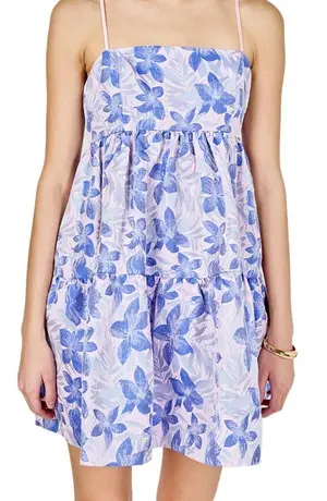 Endless Rose Metallic Floral Jacquard Minidress - Blue/pink