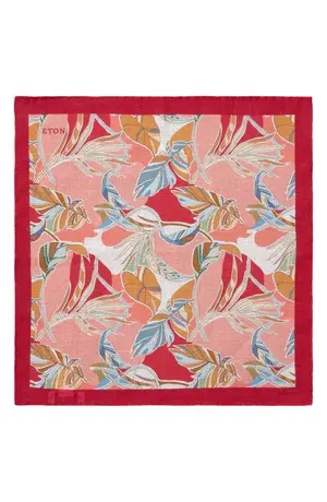 Eton Tropical Print Linen Pocket Square - Medium Red