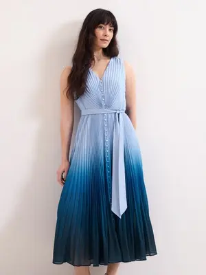 PHASE EIGHT Mira Pleated V-neck Midi Dress - Blue