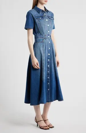 FREEMARKET Cotton Blend Denim Midi Shirtdress - Medium Denim