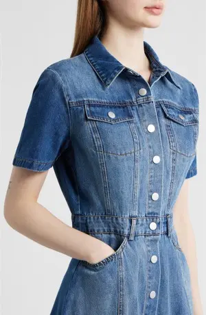 FREEMARKET Cotton Blend Denim Midi Shirtdress - Medium Denim