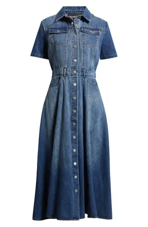 FREEMARKET Cotton Blend Denim Midi Shirtdress - Medium Denim
