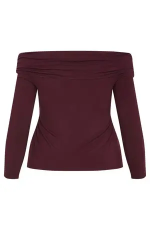 City Chic Ruched Off-the-shoulder Top - Bordeaux