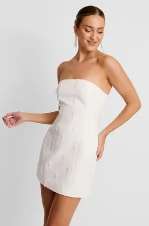 SIX STORIES Bandeau Diamante Mini Dress - White