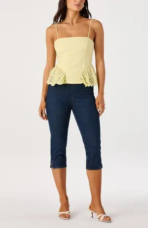 Astr The Label Eyelet Cotton Peplum Top - Yellow