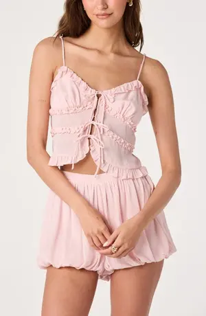 Astr The Label Kailey Tie Front Ruffle Trim Top - Blush