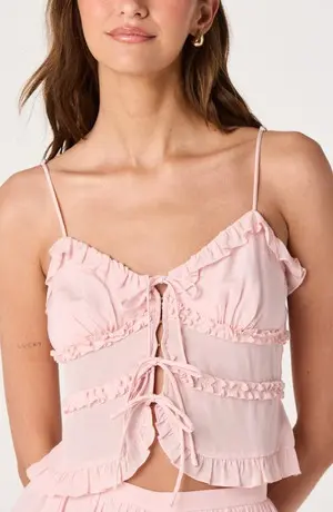Astr The Label Kailey Tie Front Ruffle Trim Top - Blush