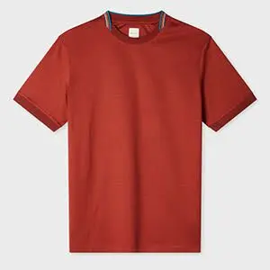 Paul Smith Rust Red 'signature Stripe' Collar T-shirt - Orange