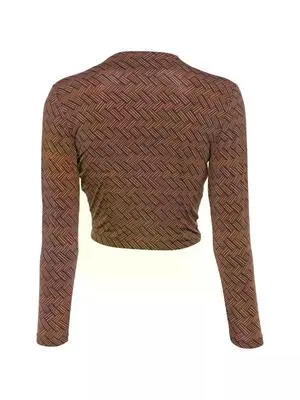 SIYU Geometric-pattern Tie-front Blouse - Brown