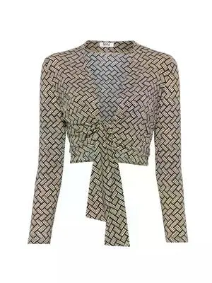 SIYU Geometric-pattern Tie-front Blouse - Neutrals