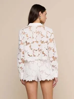 L'Agence Seychelle Cropped Eyelet Blouse Top