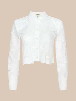 L'Agence Seychelle Cropped Eyelet Blouse Top