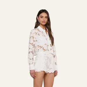 L'Agence Seychelle Cropped Eyelet Blouse Top - Ivory