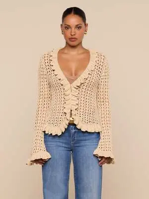 L'Agence Solaris Crocheted Cardigan - Sand Dune