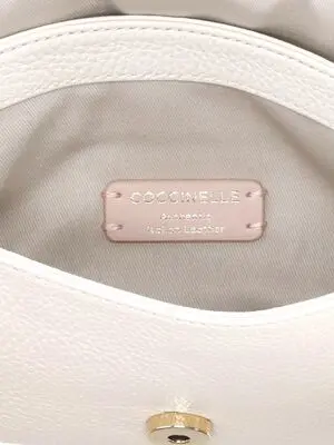 COCCINELLE Dandy Laminated Grained Leather Shoulder Bag - Pearl