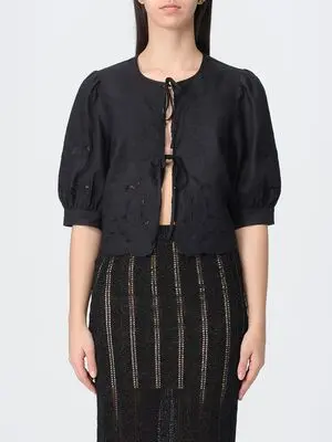 TWINSET Cropped Embroidered Top - Black