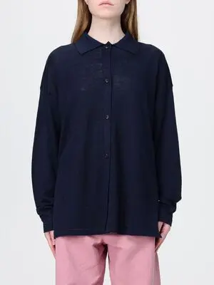 Max Mara Striped Linen Knit Polo Shirt - Blue