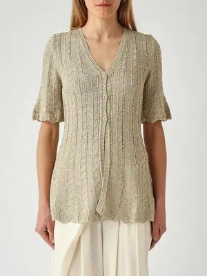 TWINSET Viscose Knit Cardigan With V-neck And Short Sleeves - Butter